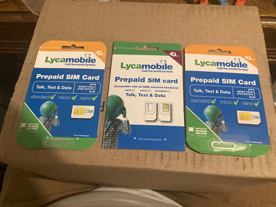 LOT OF 3 Lycamobile 4G/5G SIM KIT Triple Cut Standard | eBay