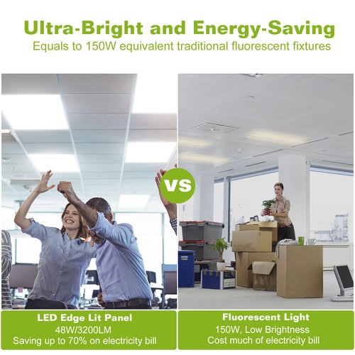 2x2FT 48W LED White Panel Light 7500K Ultra-Bright Recessed Office ...