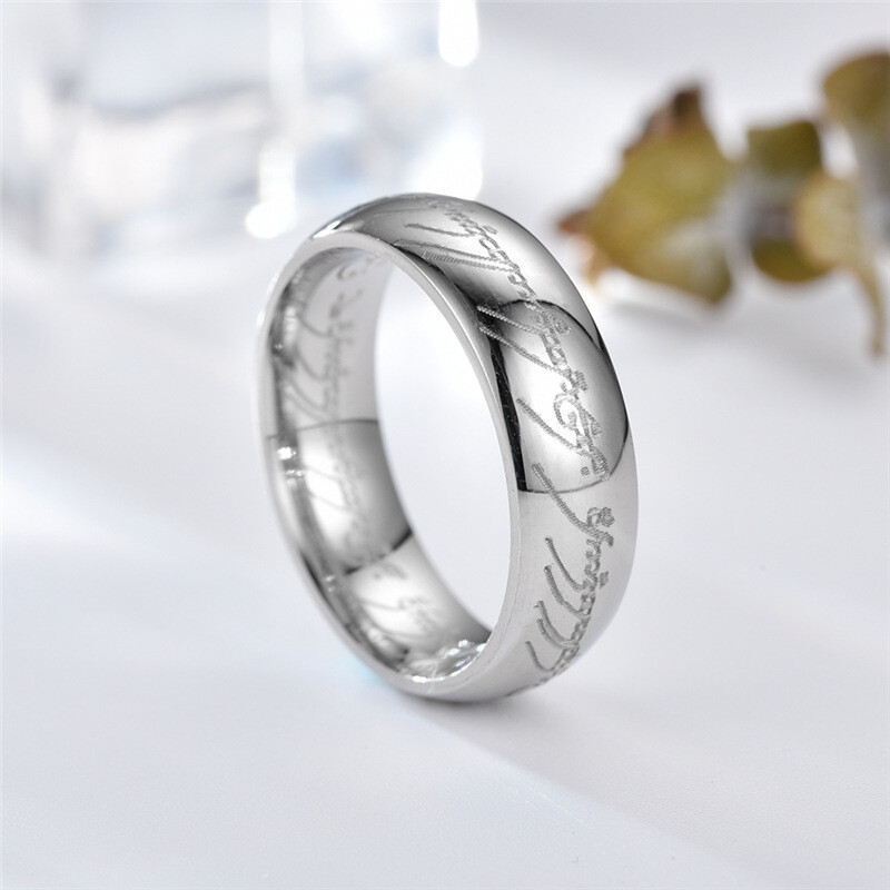 Lord of the Elvish Rings Silver Tungsten Promise One Ring Mens Comfort ...
