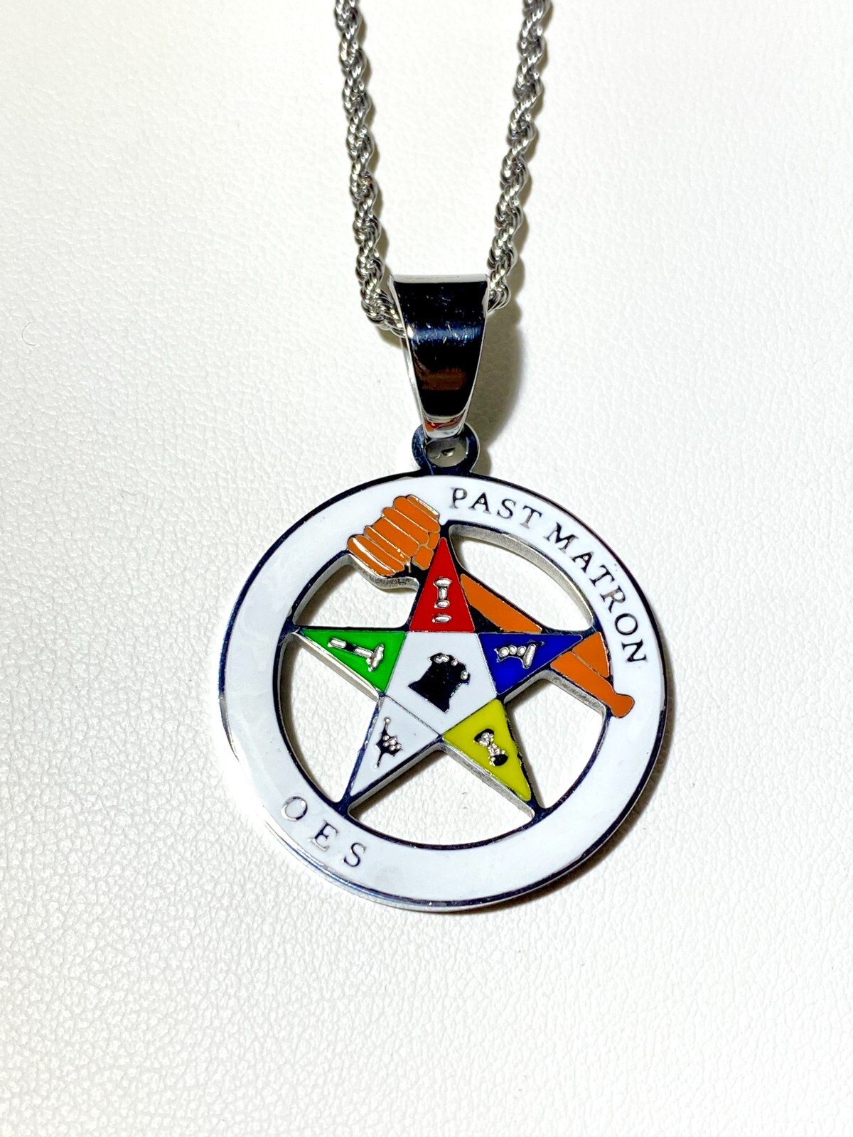York Rite Star past Matron OES Masonic Emblem Silver Pendant Rope Chain ...