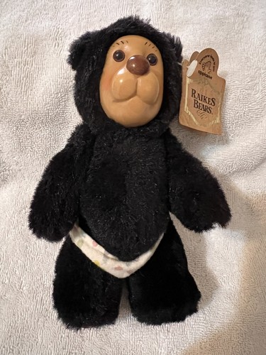 Applause Raikes Nathan Black Bear. Vintage. Tag Attached. Wood Face And ...