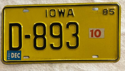 LICENSE PLATE IOWA DEALER D-893 1985 10 | eBay