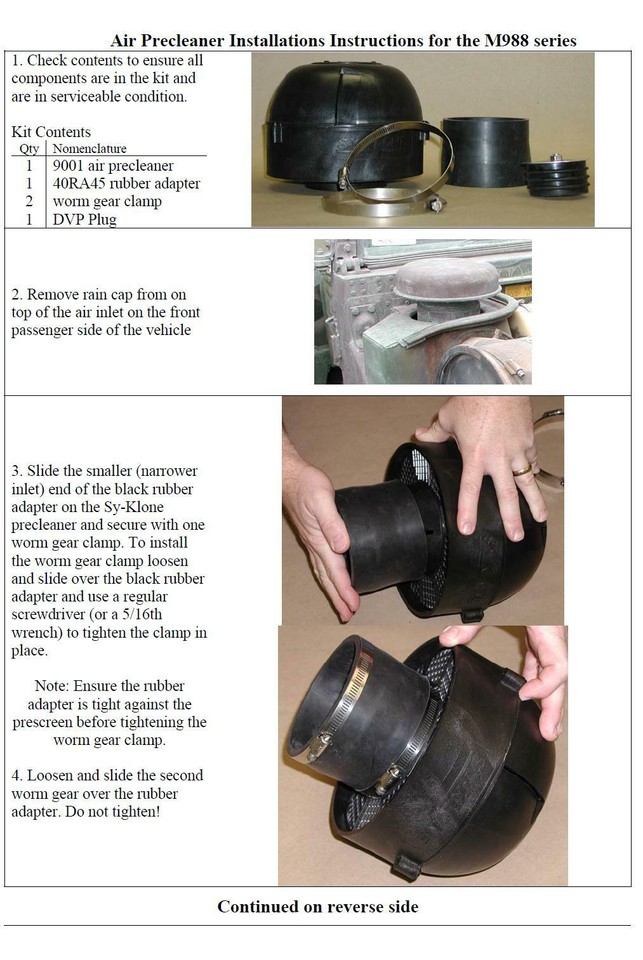 HUMVEE HUMMER H1 SY-KLONE AIR FILTER PRECLEANER SNORKEL | eBay