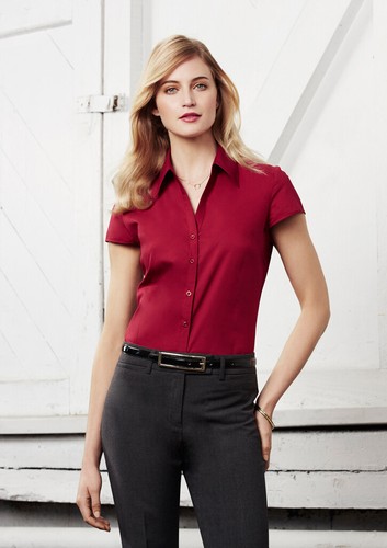 Biz Collection Ladies Metro Cap Sleeve Shirt Top Slimline Placket ...