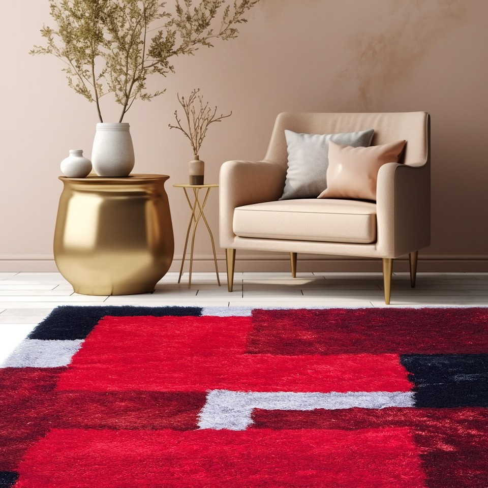RugBerry 8x10 Red Area Rug 3D Abstract Geometric Shag Carpet Floor ...