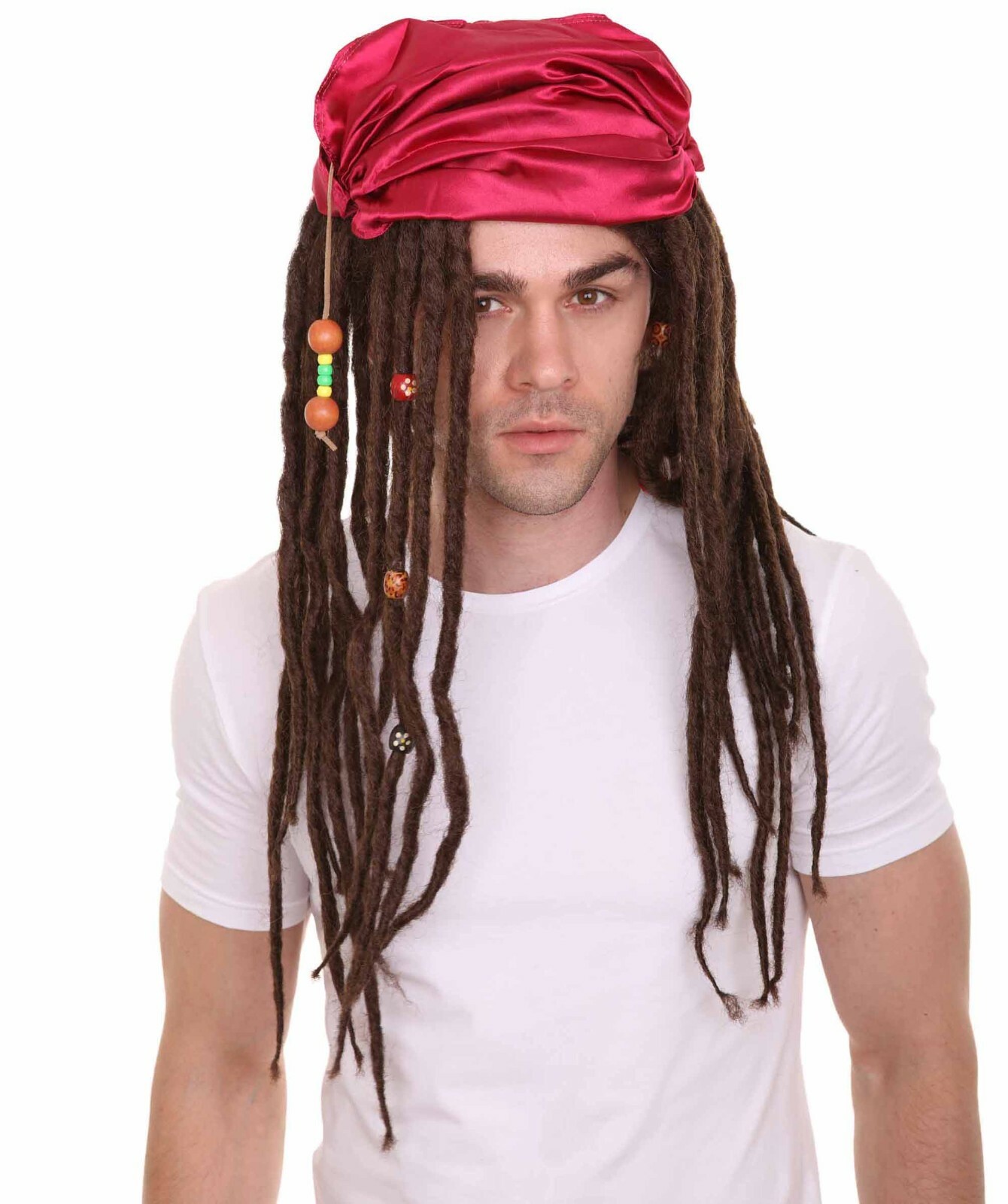 Captain Jack Sparrow Pirate Wig, Dreadlock & Red Bandana Adult ...