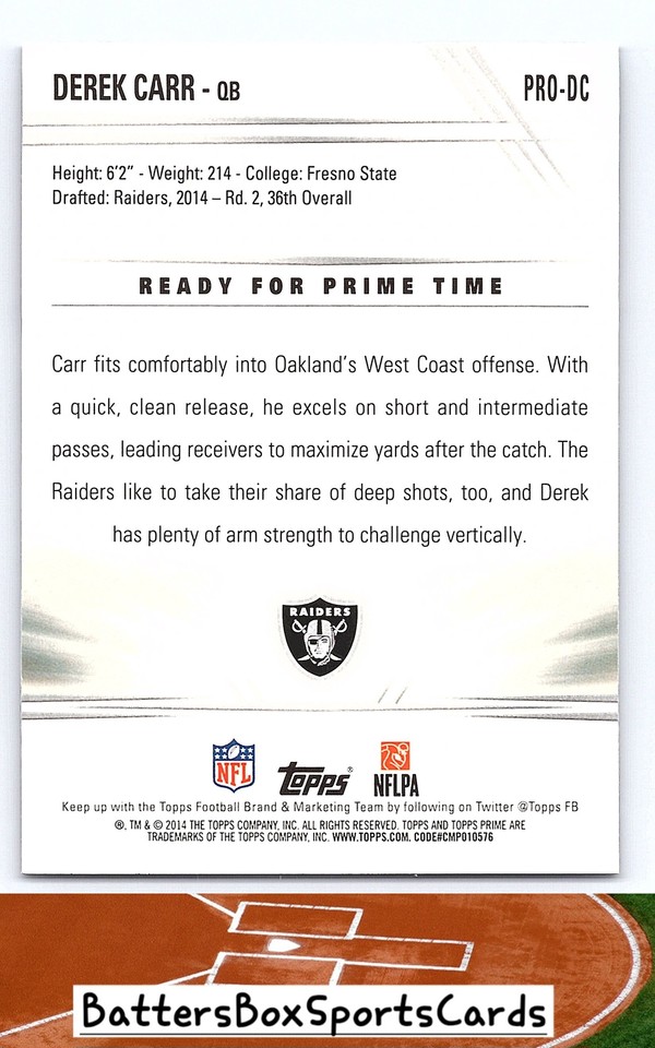 2014 Topps Prime #PRO-DC Derek Carr Primed Rookies | eBay