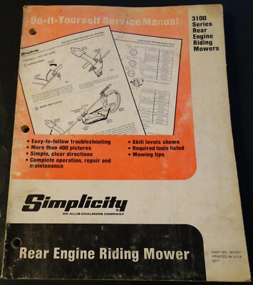 SIMPLICITY 3100 REAR ENGINE RIDING MOWER SERVICE MANUAL P/N 1672491 ...