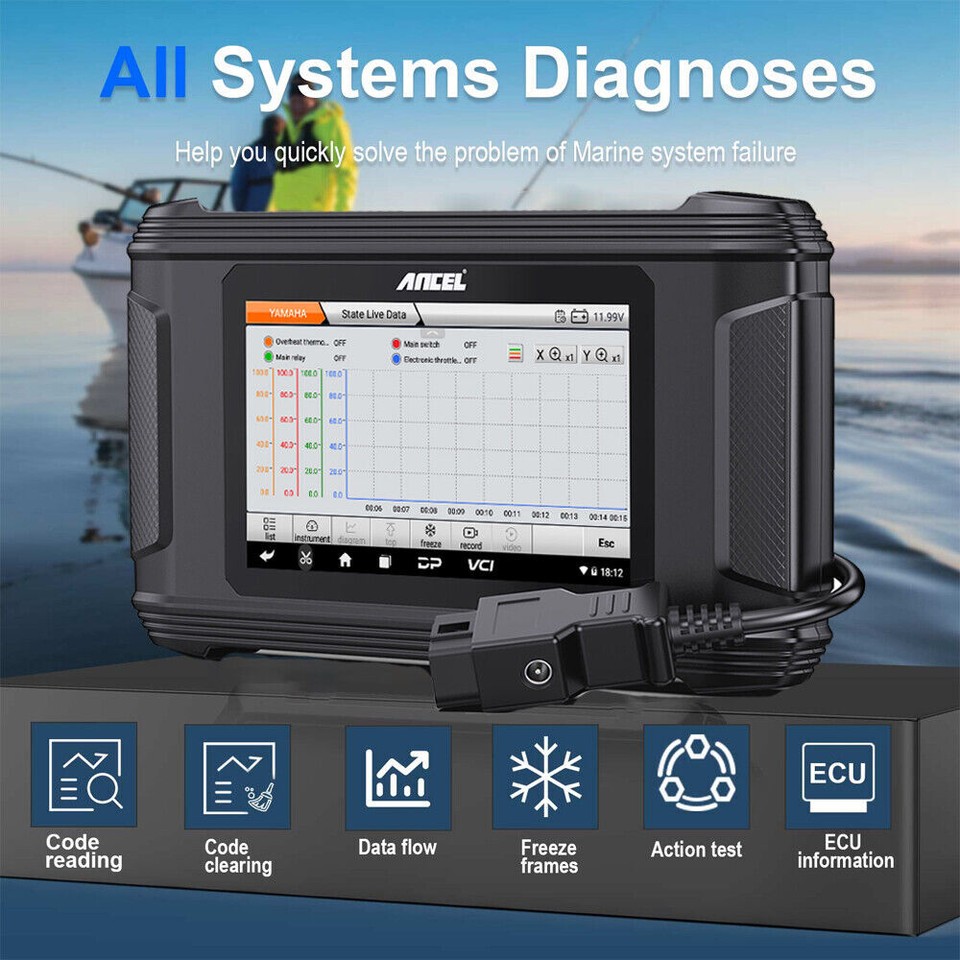 ANCEL MR500 Marine OBD2 Scanner Fit for Yamaha Outboard Motor Engine ...
