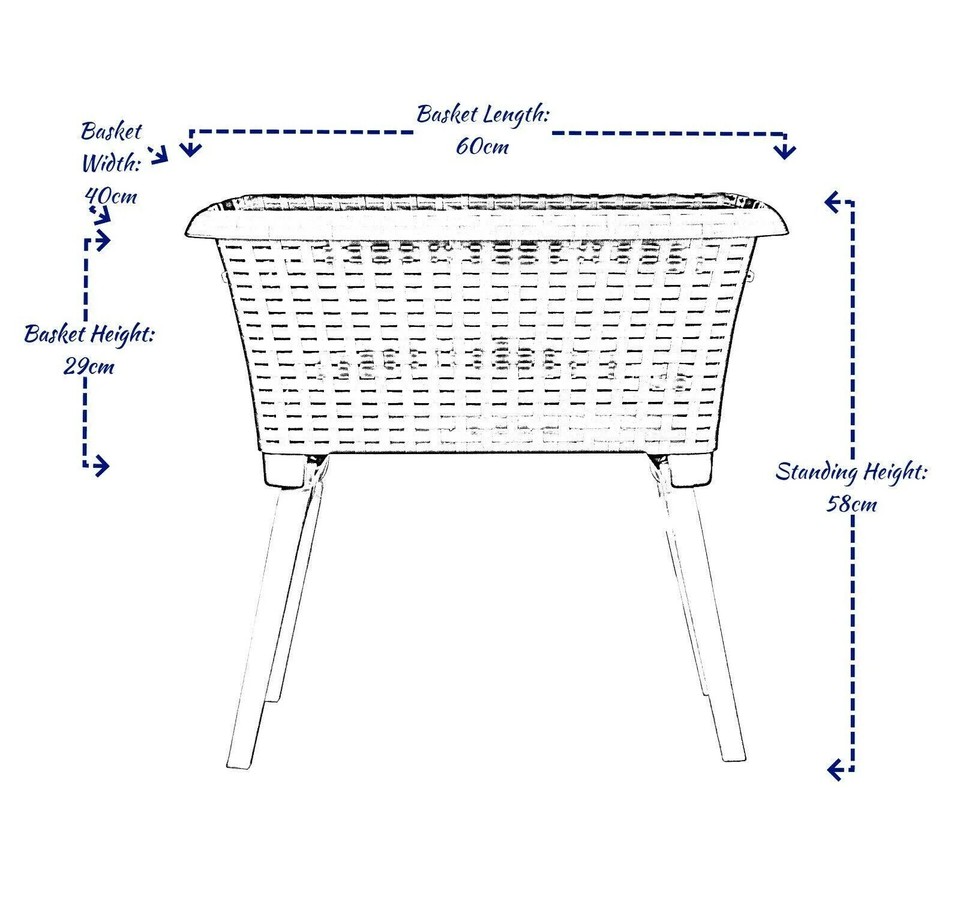 Large Laundry Washing Basket Folding Legs Plastic Rattan Clothes ...