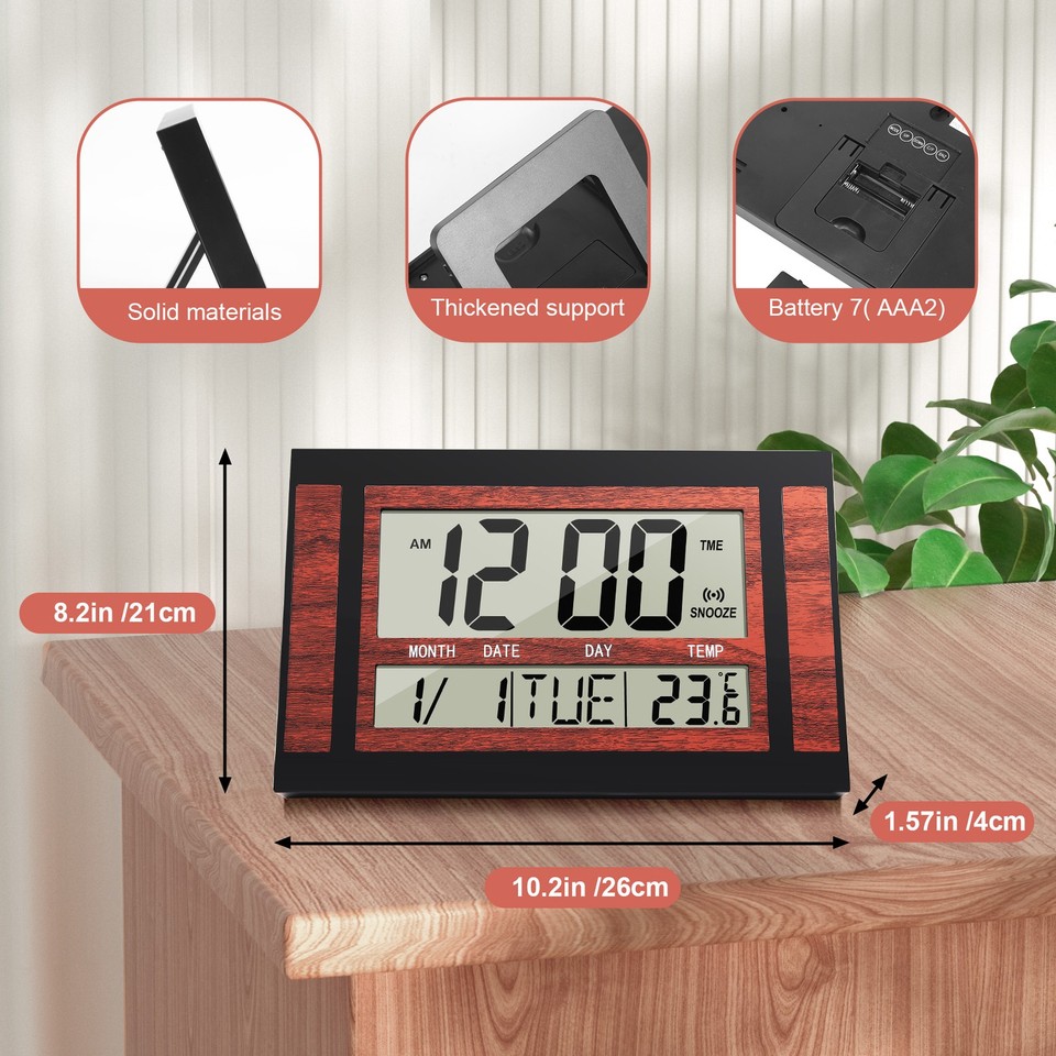 Digital Wall Clock LCD Number Time Temperature Calendar Alarm Table ...