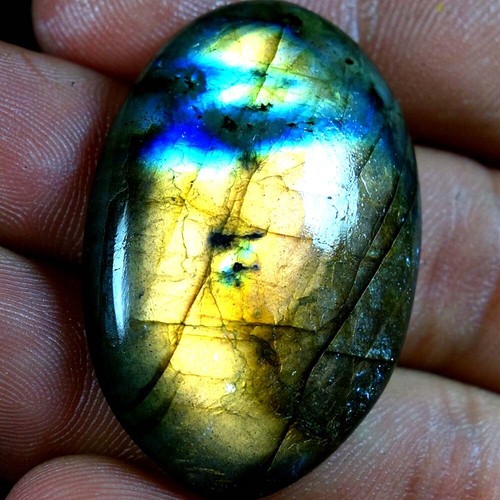 100% Natural Yellow Labradorite Oval Cabochon Gemstones 52.40Cts. 32x ...