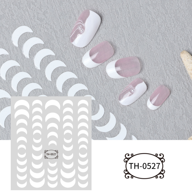 French Tips Nail Sticker White Stripes Wave Self-Adhesive Decals for ...