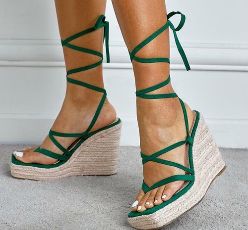 Women Sexy Roman Strappy Shoes Wedge High Heels Fashion Peep Toe Thong ...