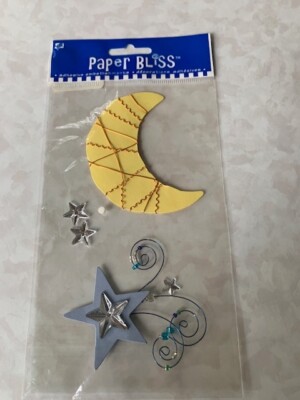PAPER BLISS STICKERS 3D DECORATED WIRE WRAPED MOON WIRE STAR W/BEADS ...