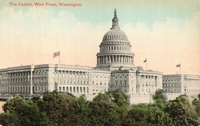 Postcard DC Washington U.S. Capitol Building West Front American Flags ...