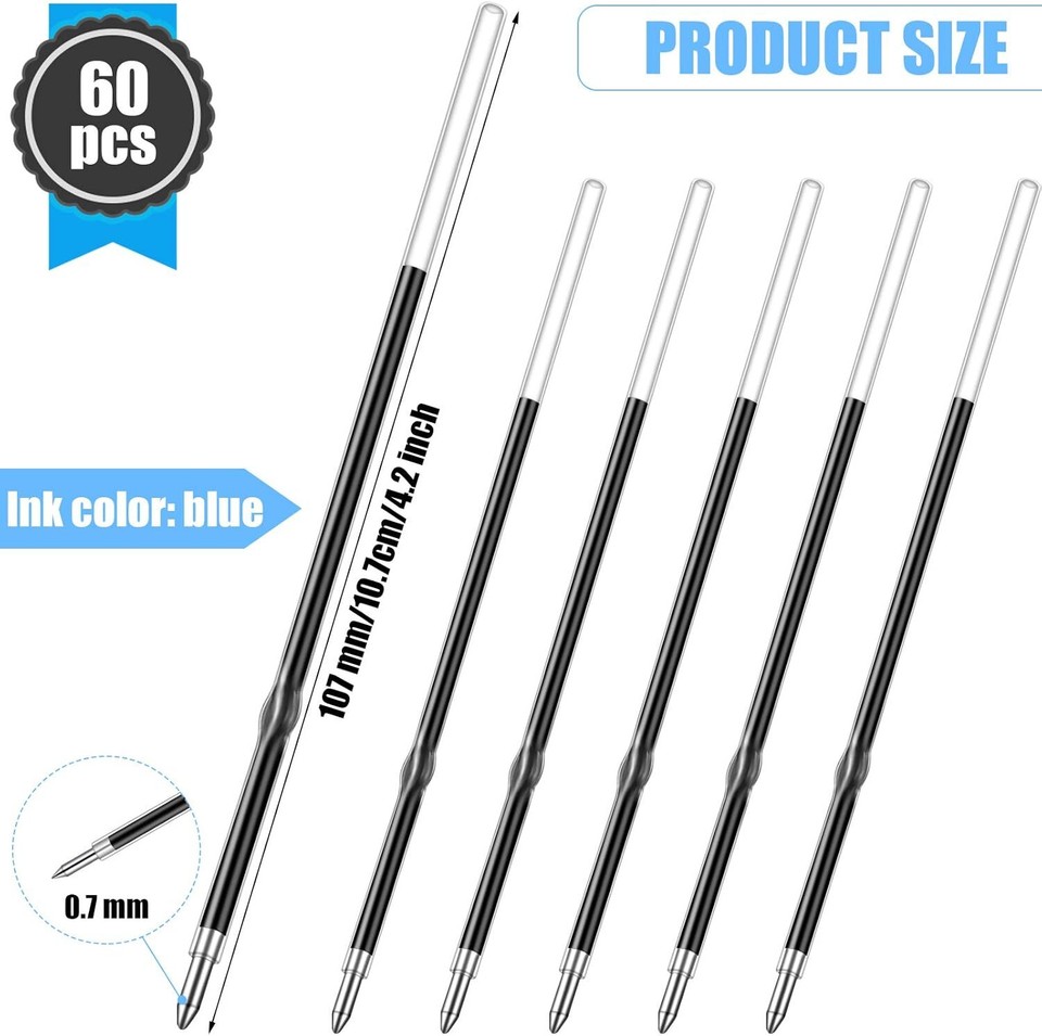 60 Pieces 0.7 mm Retractable Pen Refills Replacement Ballpoint Blue | eBay