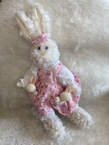 Pink White Easter Bunny Plush with 2 babies | eBay