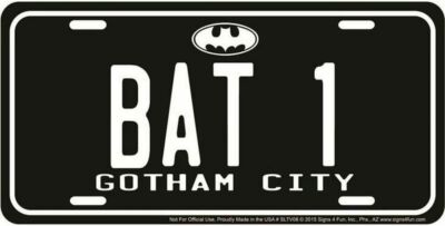BAT 1 GOTHAM CITY LOGO BLACK METAL LICENSE PLATE MADE IN USA | eBay