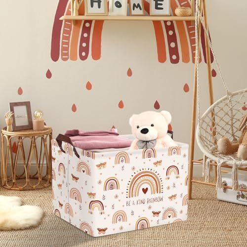 Boho Rainbow Storage Basket for Kids Pink Girls Butterfly Flower Shelf ...