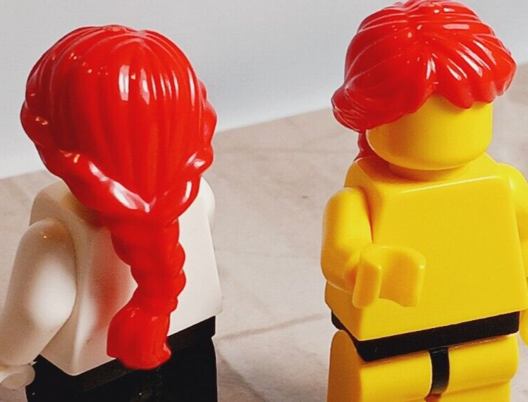 New LEGO Wig BRIGHT RED Hair Girl Woman BRAIDED Sides Ponytail Cute ...