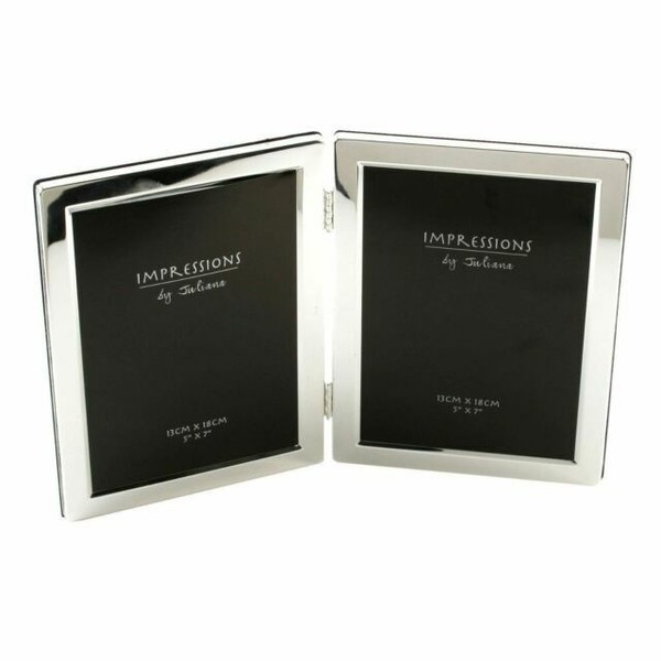 Silver Plated Double Flat Edge Portrait 7x5 Photo Frame - Holds 2 ...