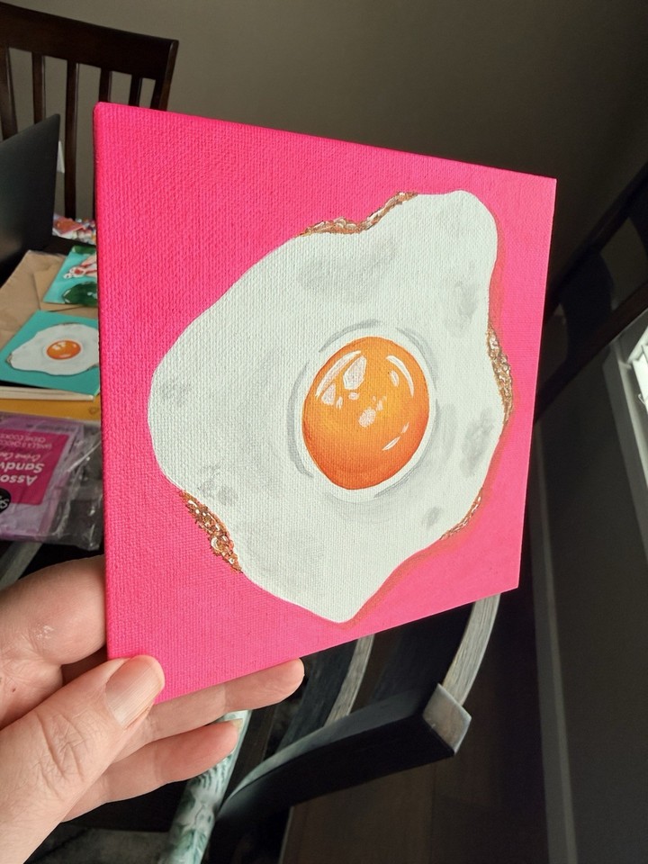 Original 6x6 Acrylic Painting On Canvas Panel Hand Painted Food “Egg On ...