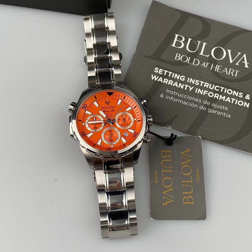 New Bulova Marine Star Men's Chronograph Quartz Watch Orange Dial ...