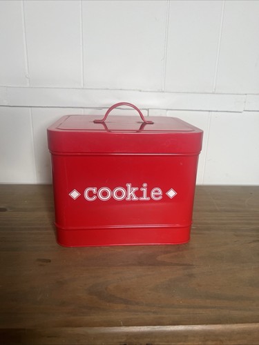 Retro Style Red Cookie Tin Box With Lid | eBay