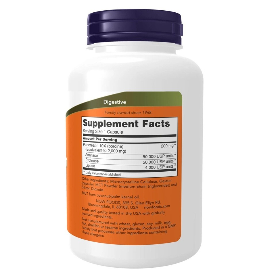 Now Foods High Potency Pancreatin 2000mg per cap 250Caps Non-GMO/Gluten ...