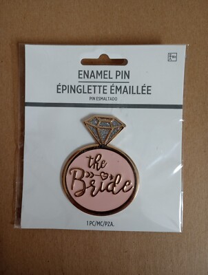 Chic Pink and Gold The Bride Metal Enamel Pin Diamond Ring Shape 3 ...