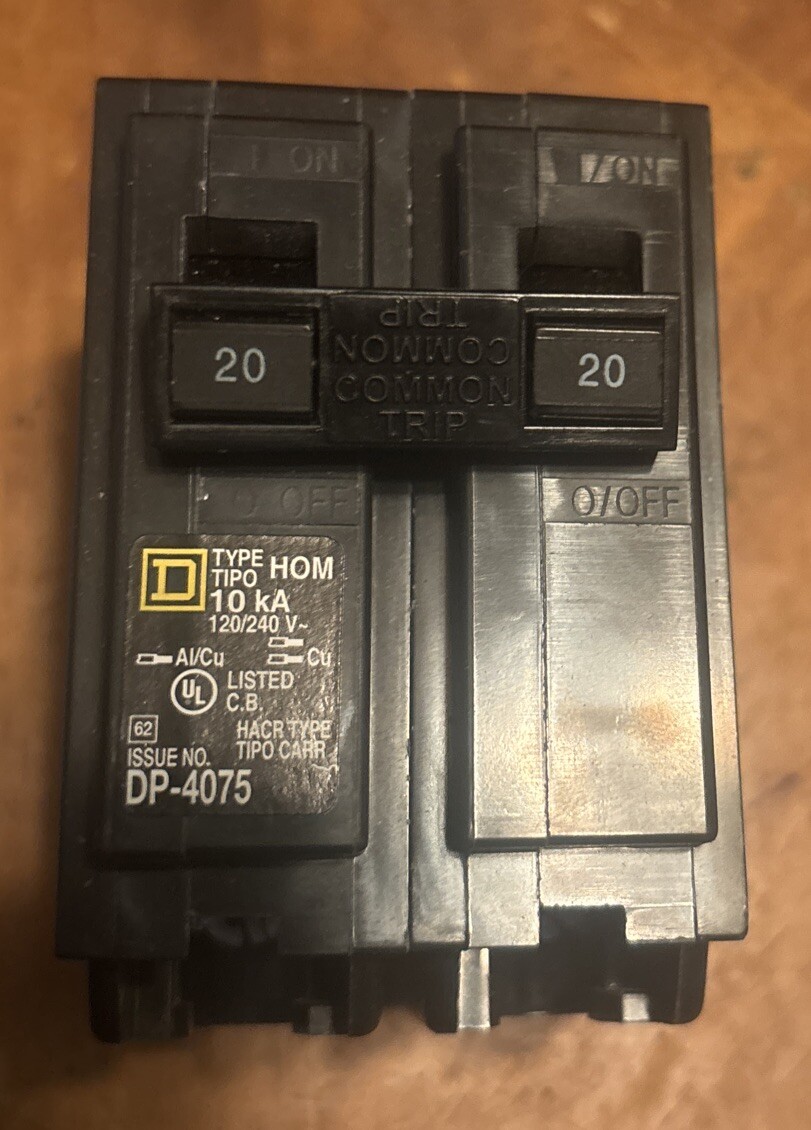 Square D Breaker DP-4075 20 Amp Double-Pole Breaker 10kA, 120/240v | eBay