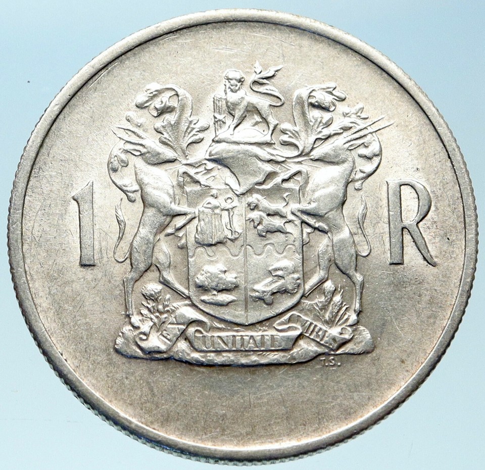 1969 SOUTH AFRICA End Presidency T.E. Donges Genuine Silver 1 Rand Coin ...