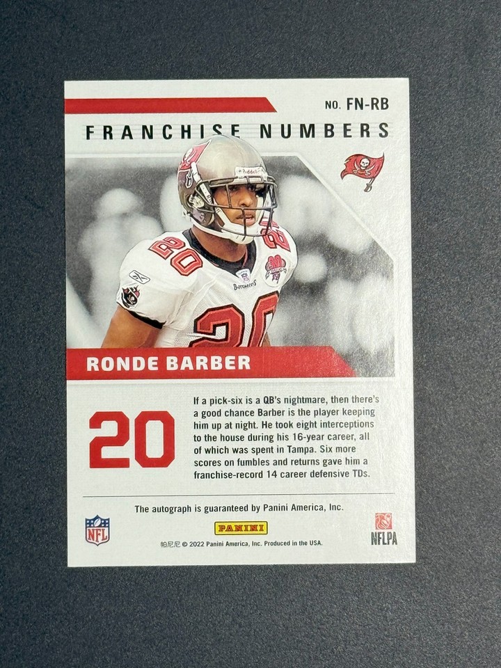 Ronde Barber - 2022 Score Franchise Numbers Auto - #FN-RB | eBay