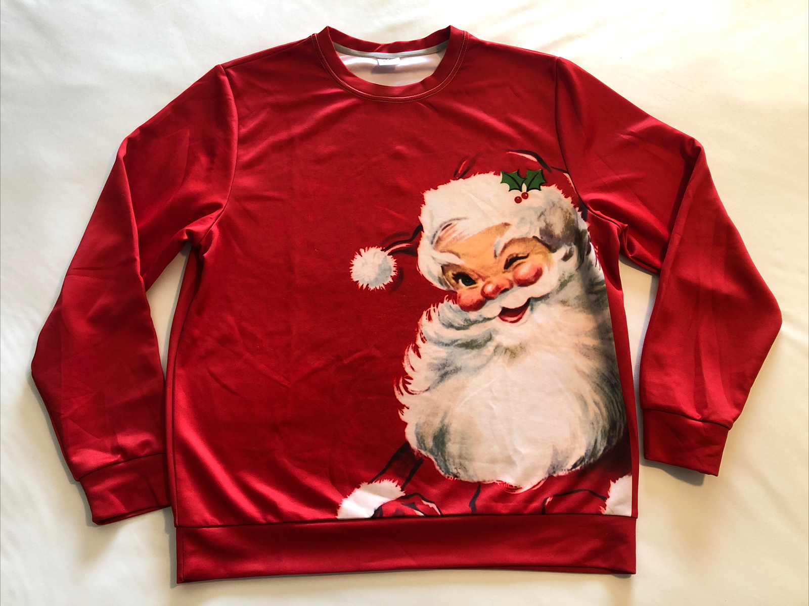 Jolly Winking Santa Clause Red Holiday Sweat Shirt Wo… - Gem