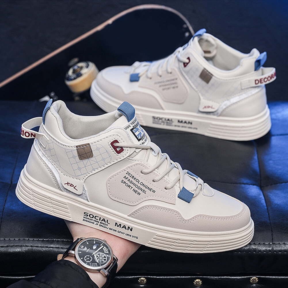 Mens Sports Sneakers Lace-Up Outdoor Shoes Cozy Shock-Absorption (Beige ...