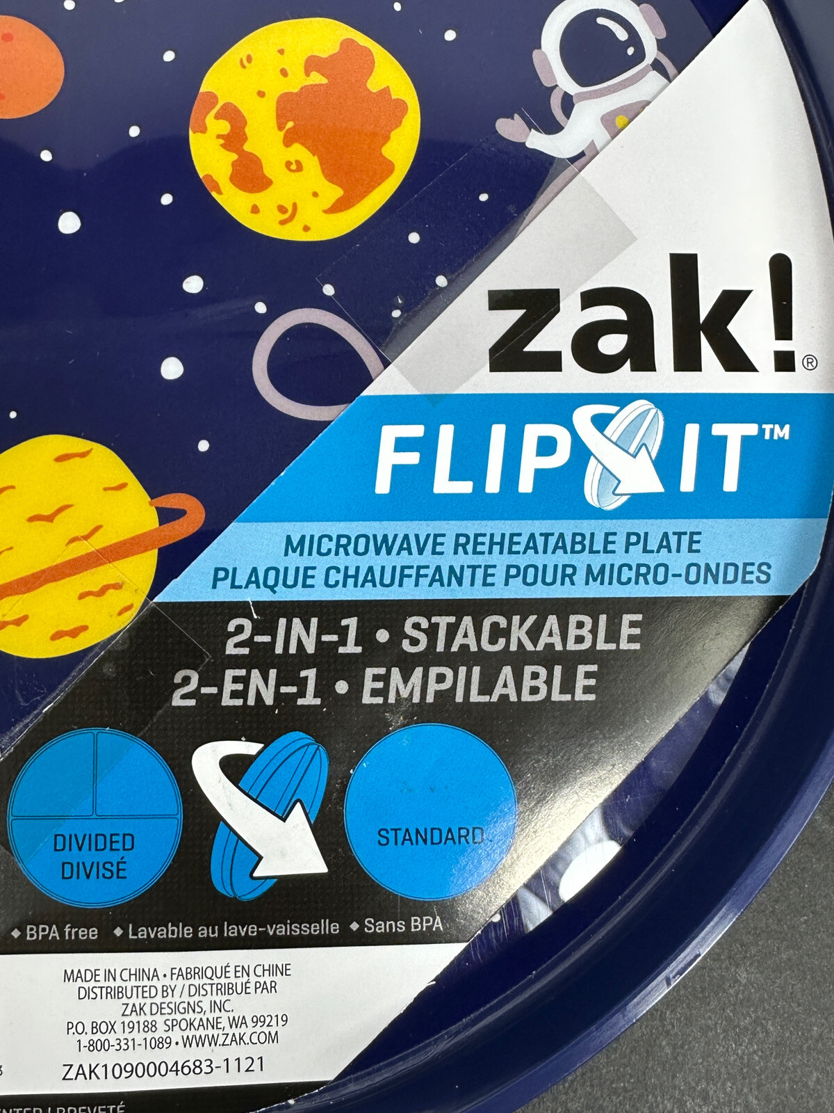 Zak Solar System 9" Plastic Flip-it Kids Plate Set Stackable Divided ...