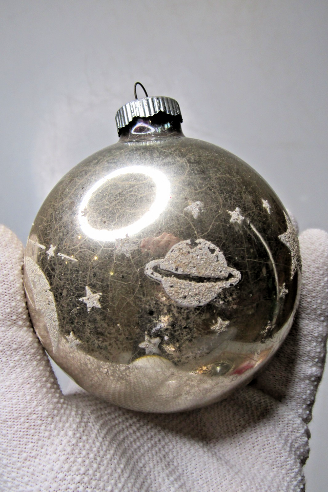 Lot VTG Glass Pictured Mica MOON SATURN SANTA TOYS BALL Christmas ...