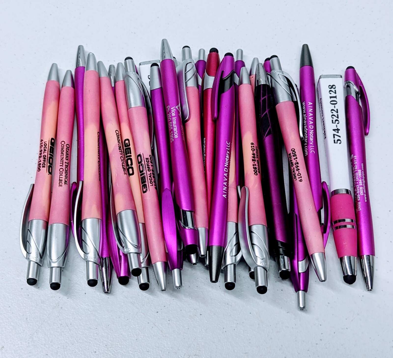 30ct Mixed Lot Misprint Retractable Click Pens w/Stylus: PINK/MAGENTA ...