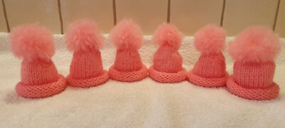 6 Eierwärmer mit Puschel Bommel in rosa Mütze Hut Ei Frühstück ...