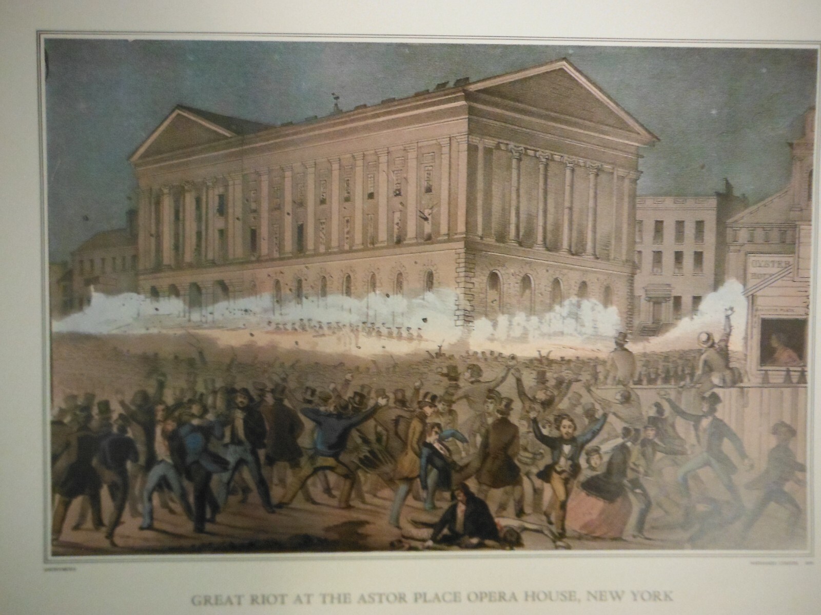Currier & Ives Bookplate Print "Great Riot at the Astor Place ...