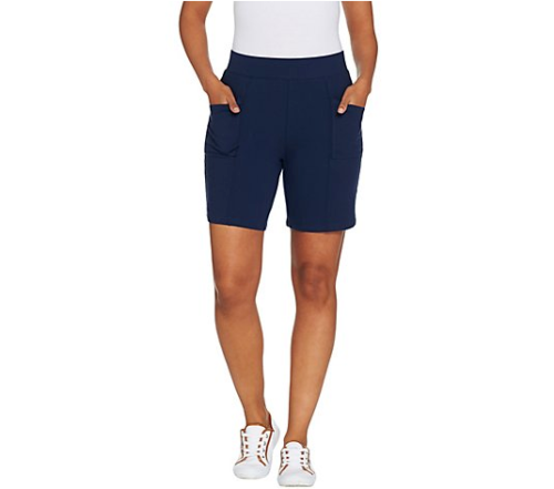 Denim & Co. Active Duo Stretch Shorts with Pintuck Detail, Navy, XX ...