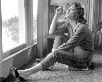 Allison Hayes sits on floor smoking cigarette 8x10 inch photo | eBay