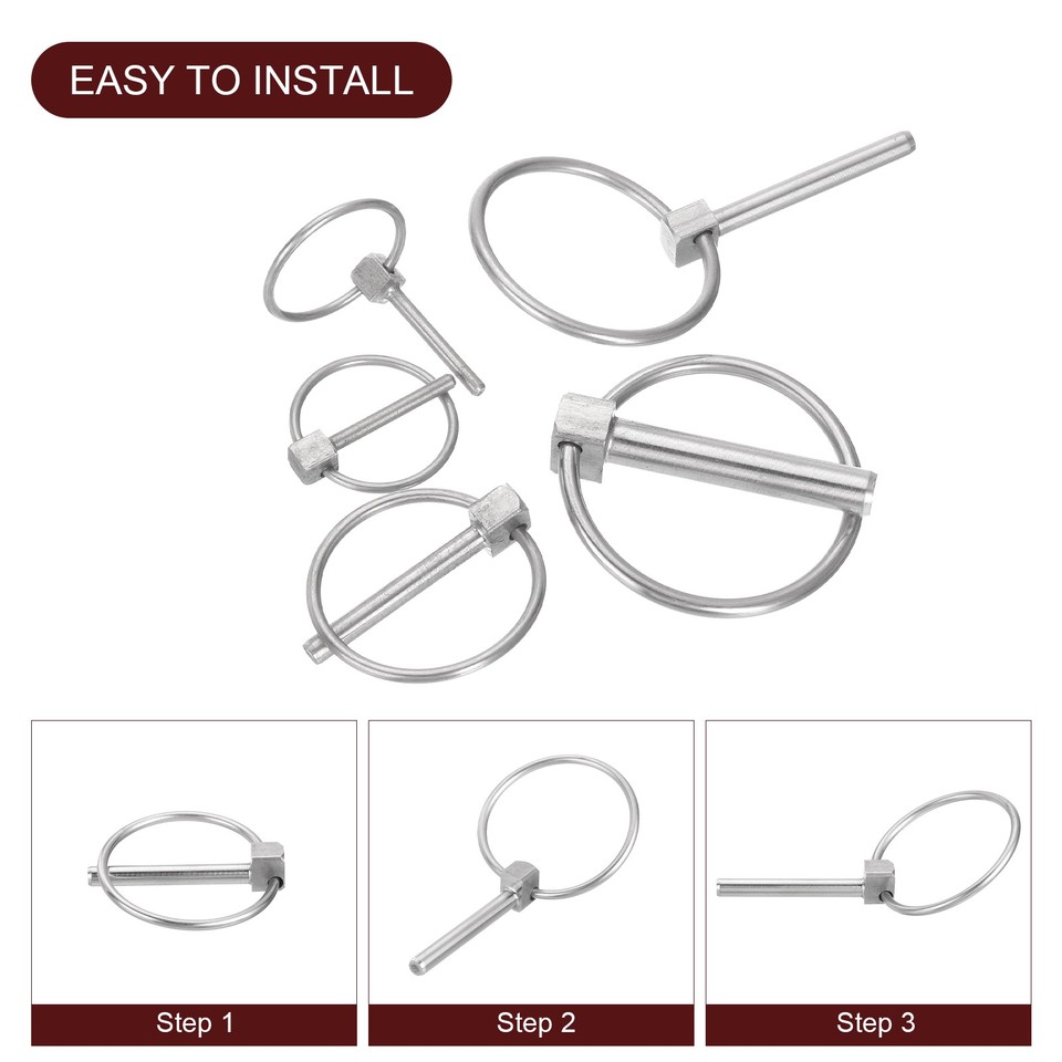 4Pcs 1/8" x 1-3/8" Linch Pin with Ring Stainless Steel Round Linch Pin ...