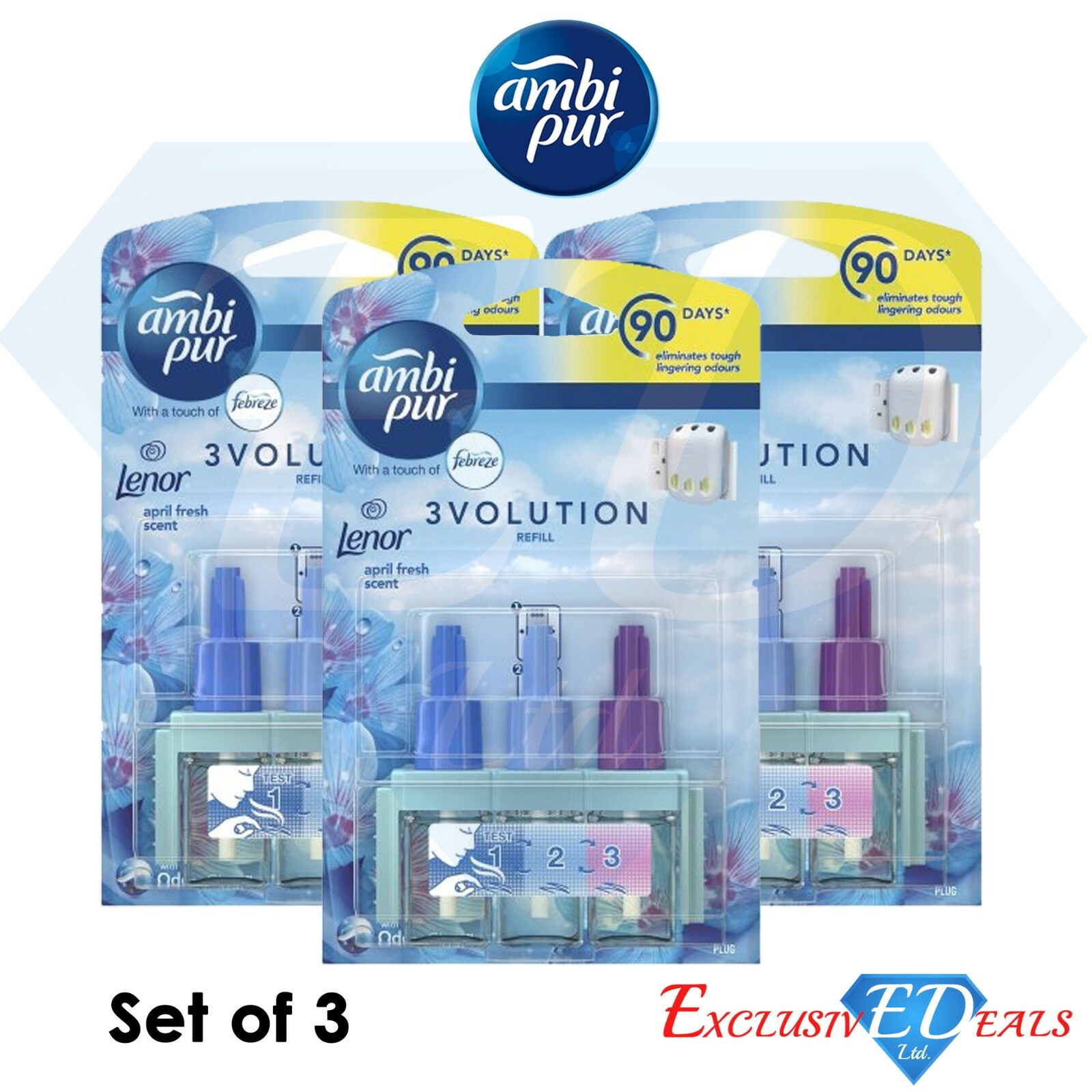 Ambi Pur 3Volution Electric Plug In Refills Air Freshener 90 Days 3 x 3 ...