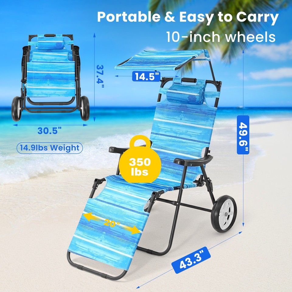H&ZT Beach Cart Chair 2 in 1 Beach Chair Cart Combo with Large Wheels ...