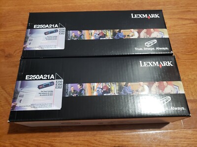 2 New Genuine Lexmark E250A21A Black Toner Cartridges. For: E250 E350 ...
