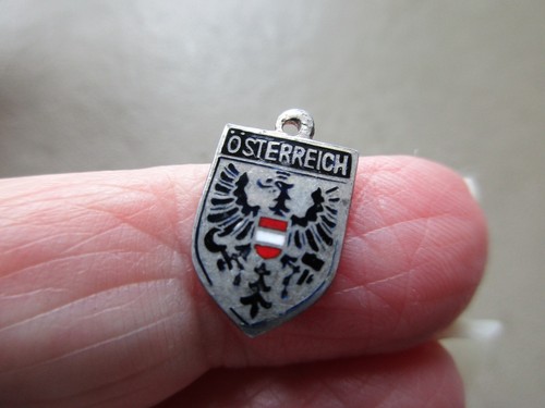 VINTAGE 800 SILVER ENAMEL TRAVEL SHIELD OSTERREICH AUSTRIA EAGLE FOB ...