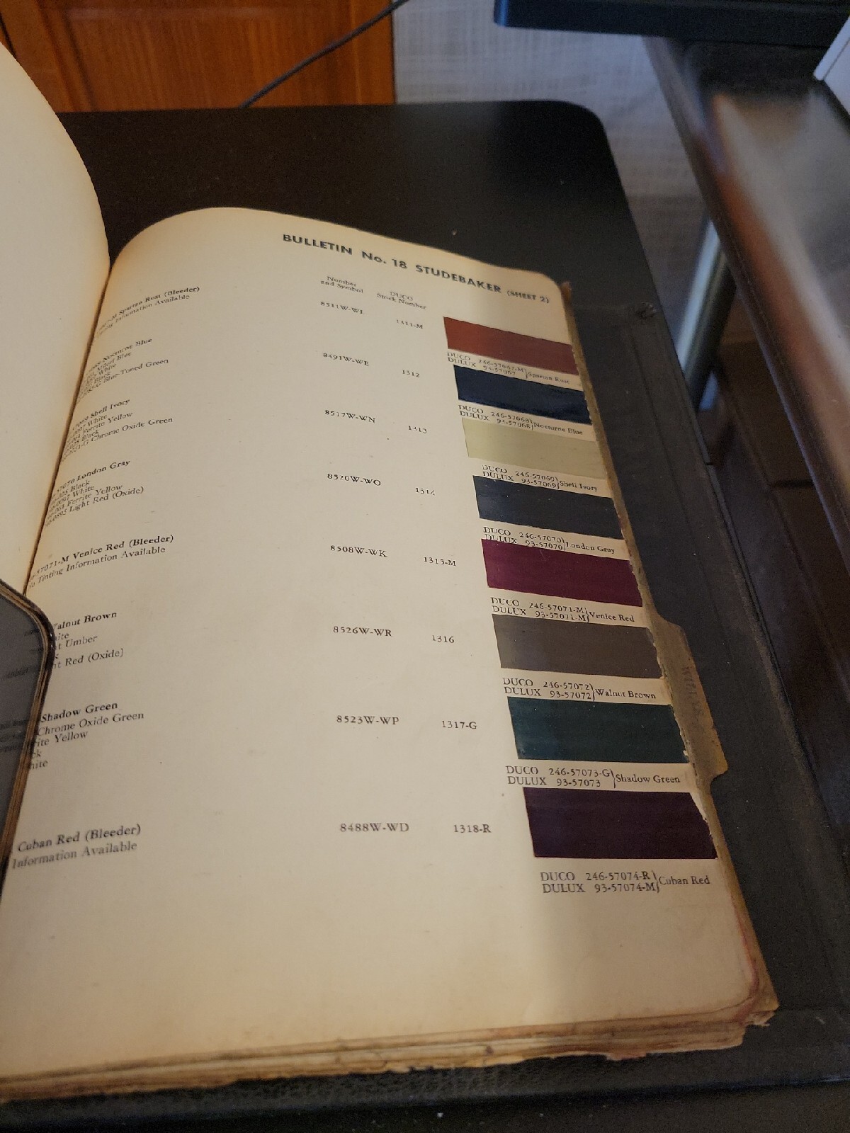 1952 DUPONT DUCO STUDEBAKER COLORS PAINT CHIP SWATCH SHEET BULLETIN NO ...