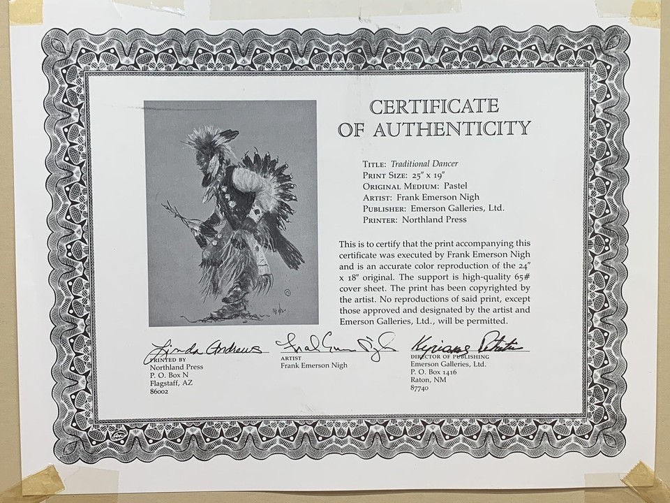 Frank Emerson Nigh Traditional Dancer Native American Print 19”x25 ...